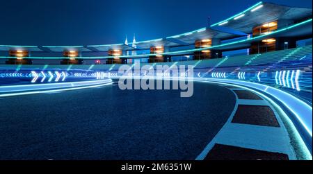 3d rendering does not exist futuristic Racetrack Circuit with arrow ...