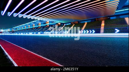 3d rendering does not exist futuristic Racetrack Circuit with arrow ...