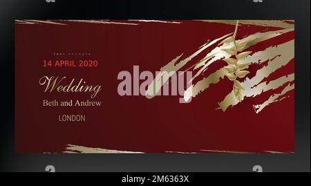 Tropical gold heliconia plants on dark red vintage background vector ...