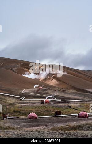 Picturesque landscape of Krafla geothermal power plant with steam ...