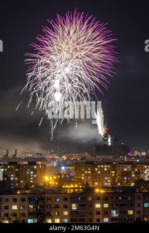Hradec Kralove, Czech Republic. 01st Jan, 2023. New Year fireworks ...