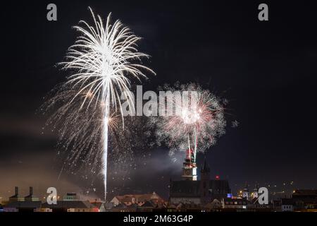 Hradec Kralove, Czech Republic. 01st Jan, 2023. New Year fireworks ...