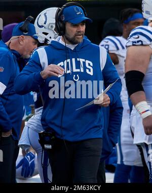 Indianapolis Colts head coach Jeff Saturday talks with line judge Brian ...