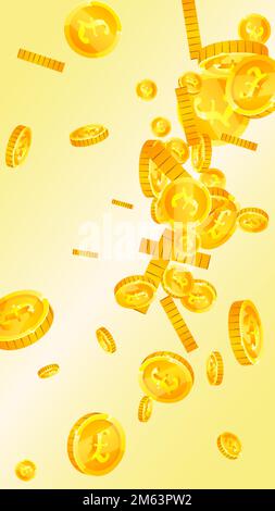 British pound coins falling. Scattered gold GBP coins. United Kingdom ...