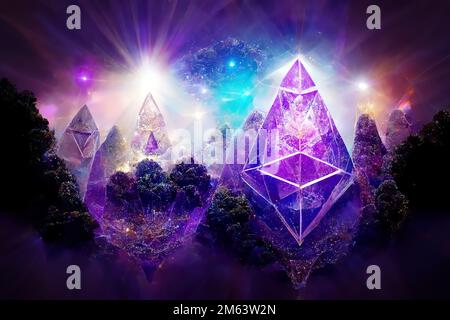 Beautiful crystal heaven. Crystal kingdom. Digital art Stock Photo - Alamy