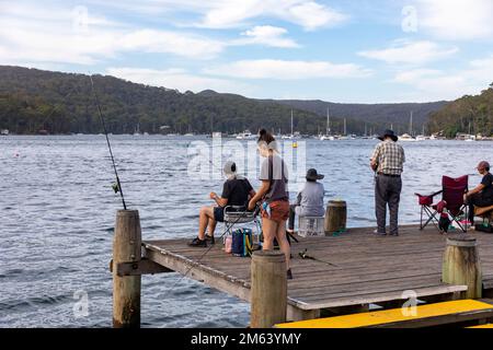 Church Point Sydney, people fishing, male and female, young and old ...