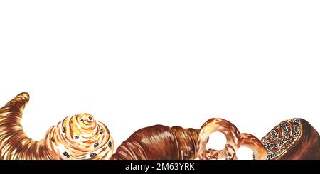 Watercolor work of bakery products. Raster handmade drawing. Can be ...