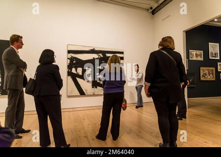Curator explaining Franz Kline painting Mahoning, 1956, Whitney Museum ...