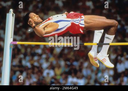 JAVIER SOTOMAYOR Cuba in high jump competition in Stockholm stadium ...