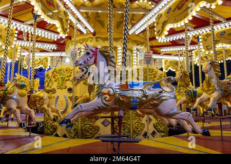 Traditional Venetian carousel or merry-go-round with horses, Edinburgh ...