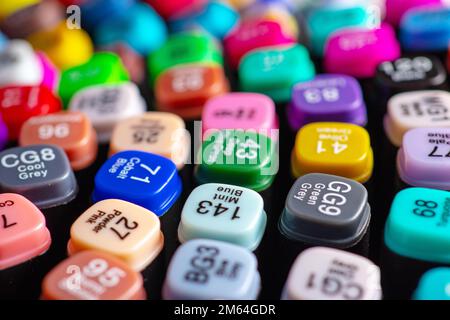 Colored marker caps with signed color number Stock Photo - Alamy