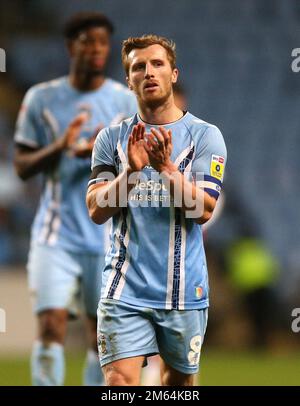 Coventry City's Jamie Allen applauds the fans at full time after during ...