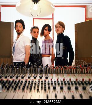 British Synth- pop band The Human League in a recording studio in ...