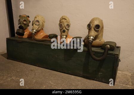 Various types of gas masks (from the Cold War period) as displayed in ...