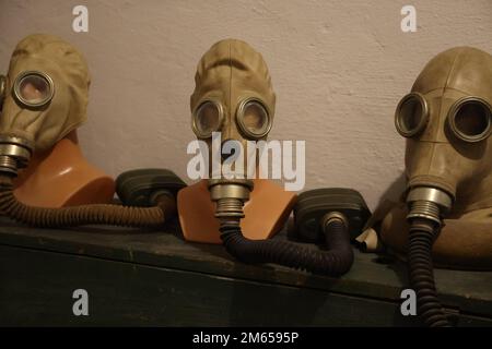 Various types of gas masks (from the Cold War period) as displayed in ...