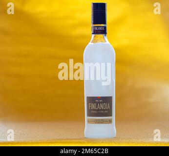 Helsinki, Finland - January 2, 2023: Iced bottle of Finlandia Vodka ...