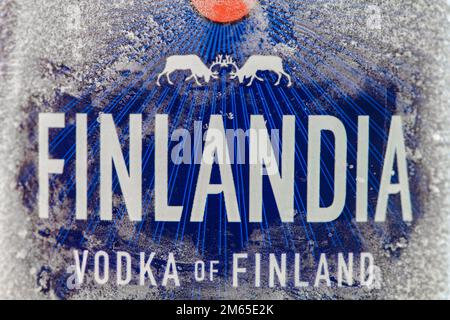 Helsinki, Finland - January 2, 2023: Iced bottle of Finlandia Vodka ...