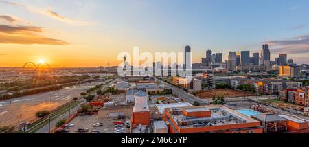 scenic skyline Panorama of Downtown Dallas seen from Trinity River with ...