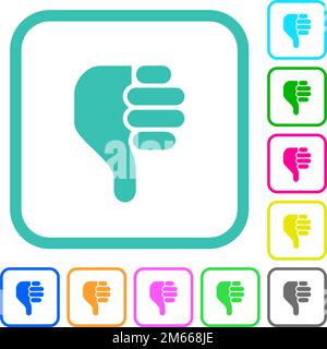 left handed thumbs down solid white flat icons on color rounded square ...