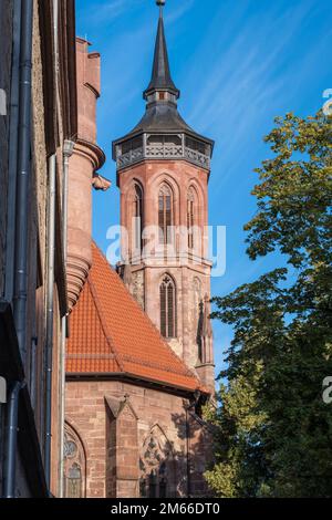 The St. Johannis Church in the old town of GÃ¶ttingen in Lower Saxony ...