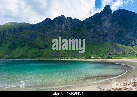 The crystal clear water of the Ersfjordstranda beach in Senja Island ...