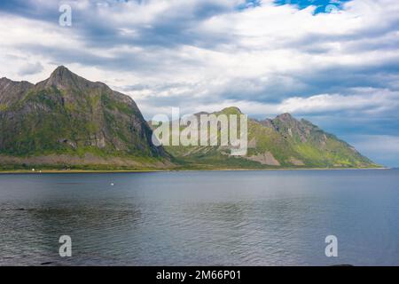 The Tungeneset (Devil's Teeth), mountains over the ocean in Senja ...