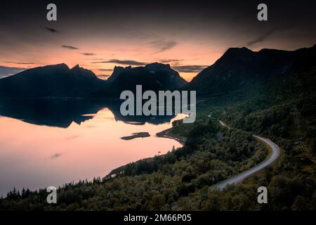 Beautiful sunset from Bergsbotn platform in Senja Island, Norway Stock ...