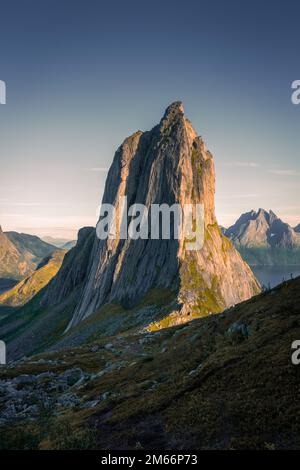 The epic Segla mountain viewed from Mount Hesten at sunset, Senja ...
