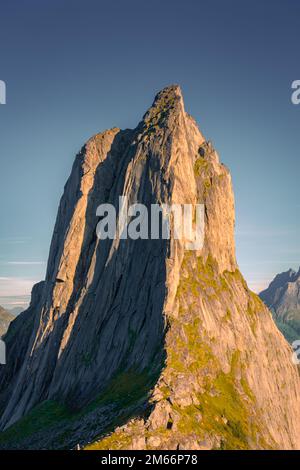 The epic Segla mountain viewed from Mount Hesten at sunset, Senja ...
