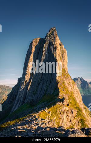 The epic Segla mountain viewed from Mount Hesten at sunset, Senja ...
