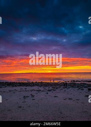 Amazing winter scenery on Uttakleiv beach at morning. Popular tourist ...