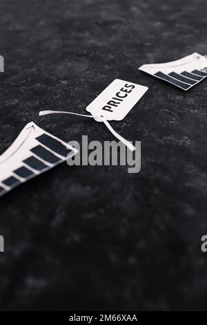 inflation and price hikes conceptual image, Prices text on product tag ...