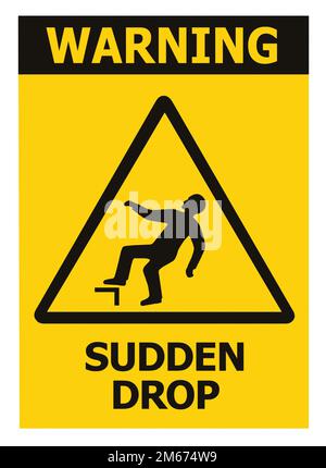 Sudden Drop Danger Warning Text Sign Icon Label, Black Triangle, Yellow ...