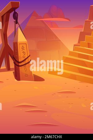 Egypt landscape with old pyramid, excavation site and tourists. African ...