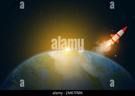 Flying rockets in space. National Science Day Stock Photo - Alamy