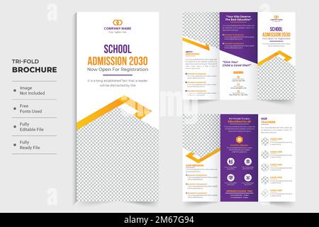 School admission and education trifold brochure design with dark and ...