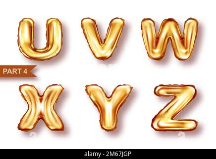 Alphabet golden balloons realistic vector. Inflatable abc letters of ...