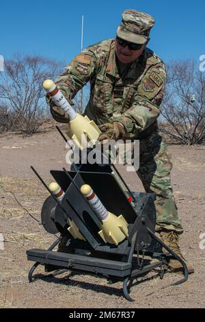 A surface-to-air rocket simulator known as a “Smokey Sam” launches to ...