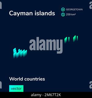 Cayman Islands 3D map. Stylized neon isometric striped vector Map of ...