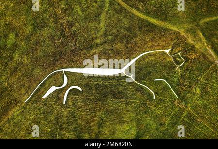 Uffington White Horse. 3500 year prehistoric chalk figure carved into a ...