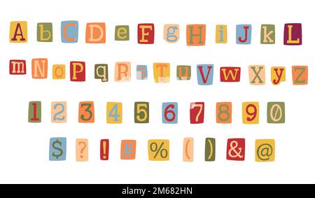 Retro criminal anonymous maniac alphabet letters black and white color ...