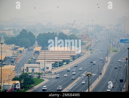 Foggy and rainy Doha C Ring Road. Doha Roads and Traffic Stock Photo ...