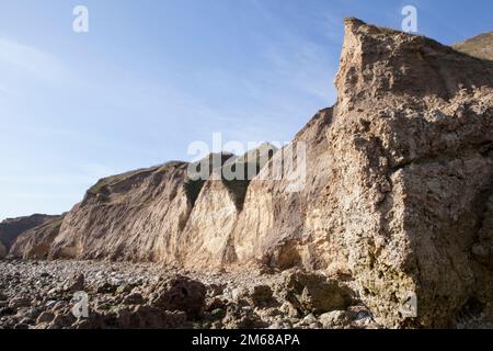 Rain water and the ocean are eroding the magnesian limestone cliffs at ...