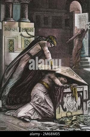 Fredegonde - Reine de Neustrie (545-597) tentant d'etrangler sa fille ...