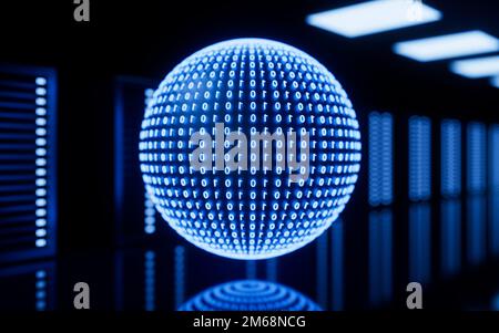 Binary code on a surface of a planet in the machine room, Global ...