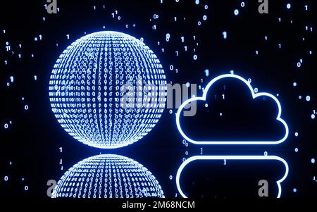Binary code and cloud computing, Global digital communication, 3d ...