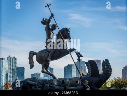 Good Defeats Evil Sculpture, United Nations Grounds, NYC, USA Stock ...