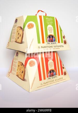 MILAN, ITALY - CIRCA DECEMBER 2022: Tre Marie Milanese panettone with ...