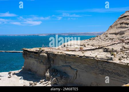 Stairs in a viewpoint in Puerto Piramides. Peninsula Valdes, Province ...