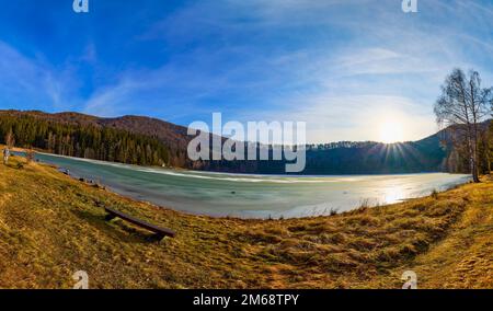 Beautiful landscape with St. Ana Lake in Romania, volcanic lake in ...